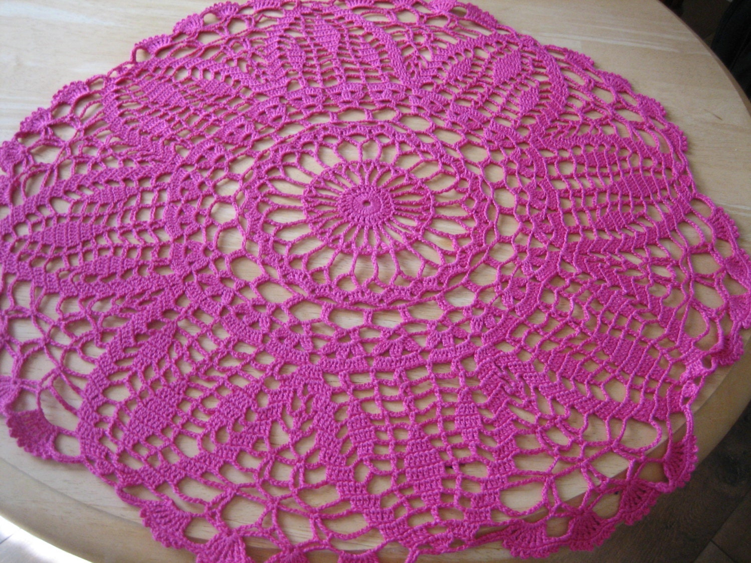Hand Crochet Lace Doily, Table Center, Made by Demet, Bright Pink ...