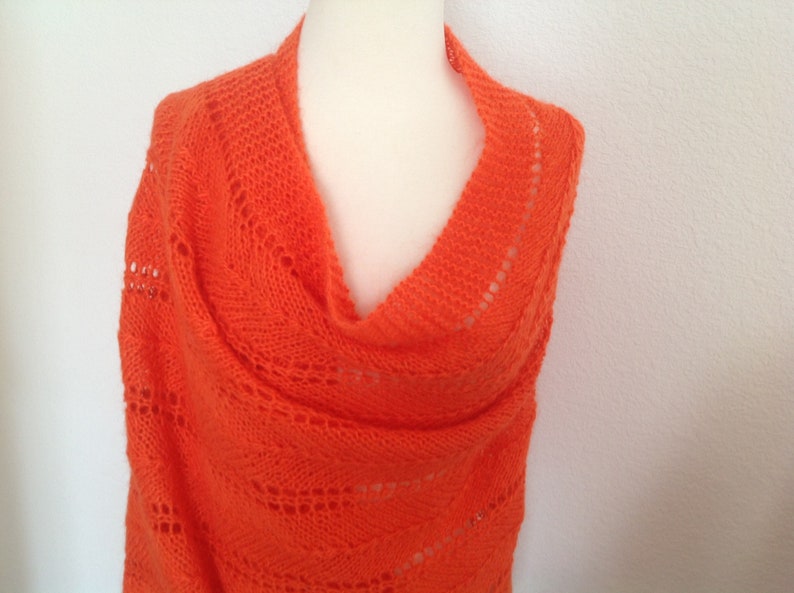 Hand Knitted, Orange/tangerine Shawl, Original, Luxury, Multi Use, Very ...