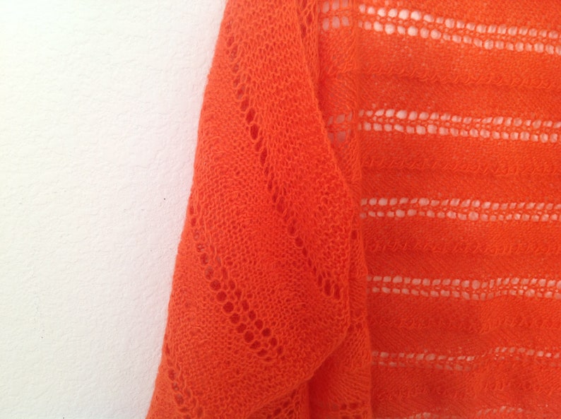 Hand Knitted, Orange/tangerine Shawl, Original, Luxury, Multi Use, Very ...