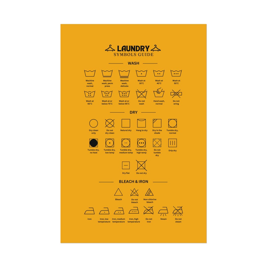 Yellow Laundry Symbols Guide, Vertical, Rolled Posters - Etsy
