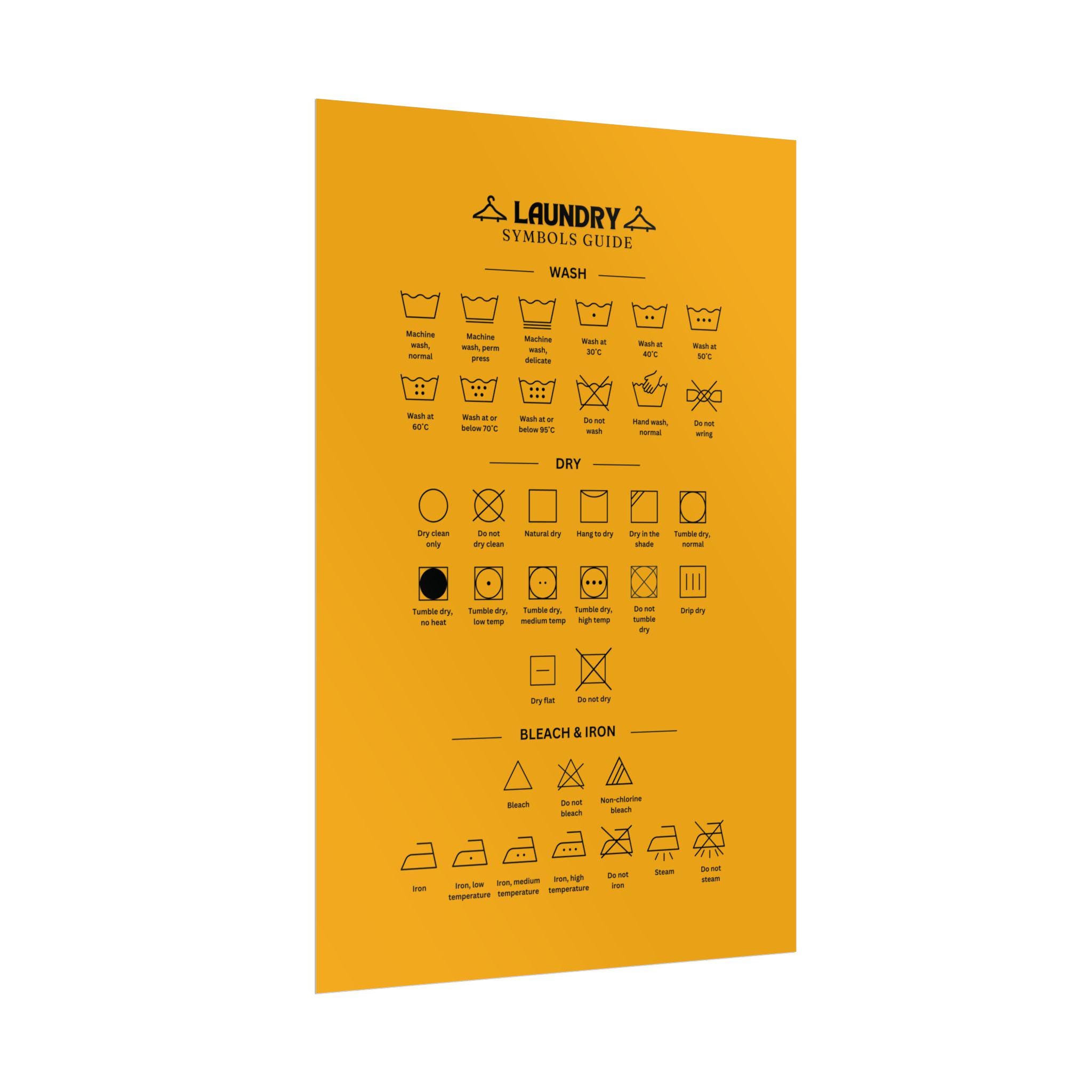 Yellow Laundry Symbols Guide, Vertical, Rolled Posters - Etsy