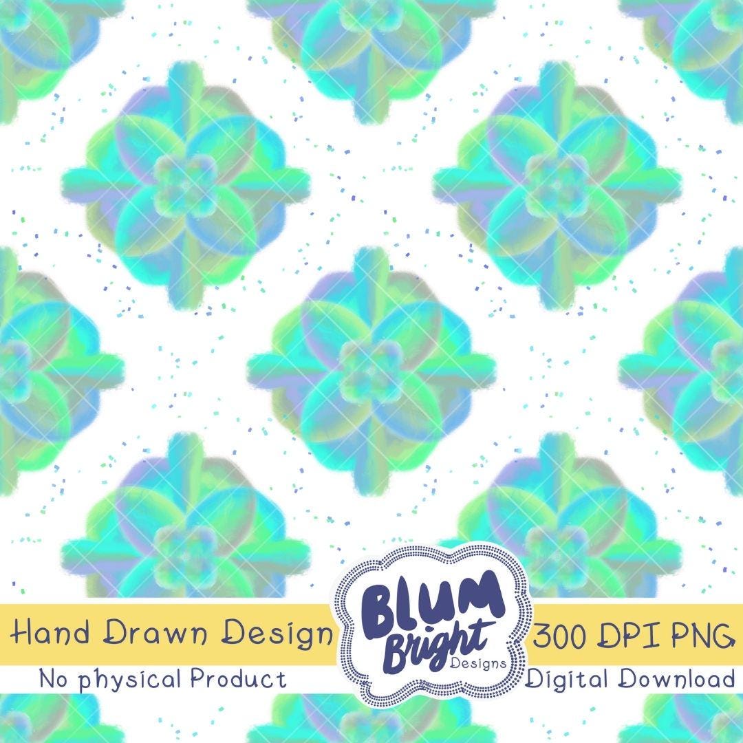 Watercolor Blue Green Mandala Seamless Pattern - Birthday Soft Floral ...