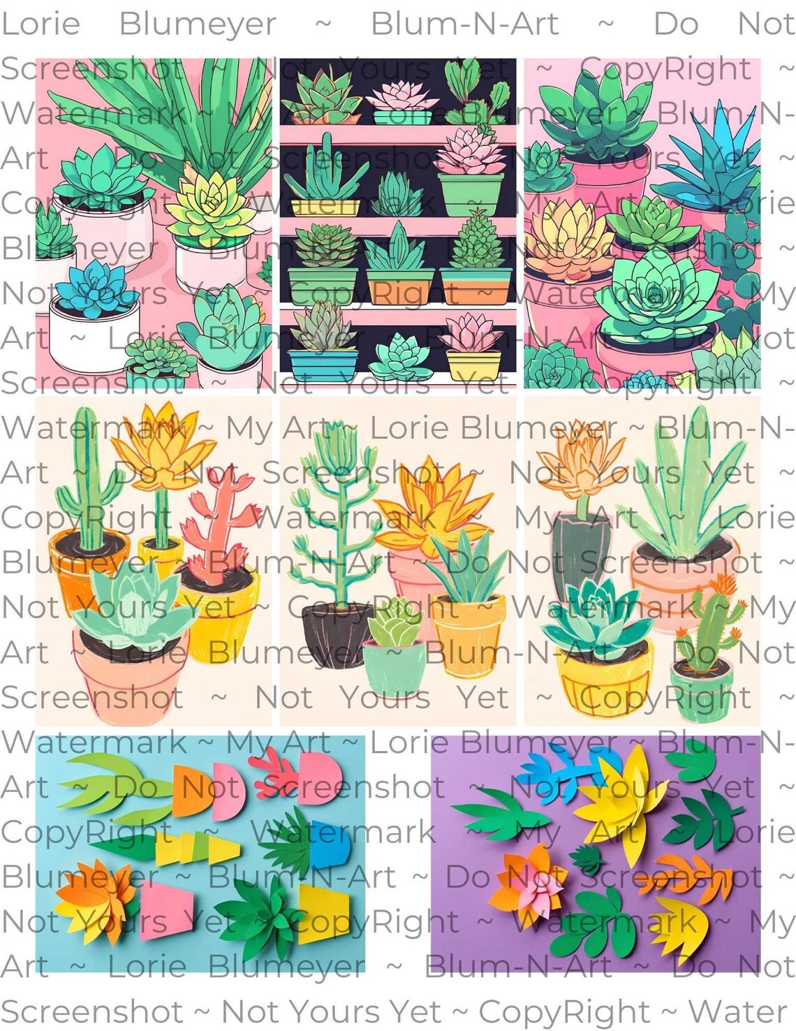 Bright Succulent: ATC Digital Collage Sheets. ATC Size (2.5" X 3.5 ...