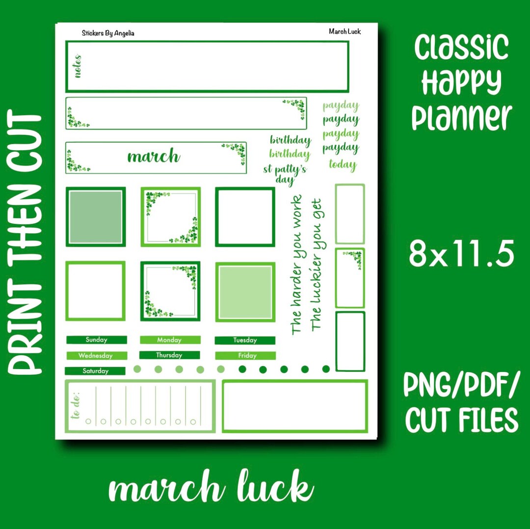 March Luck|printable Stickers|classic Size Happy Planner|monthly Kit ...