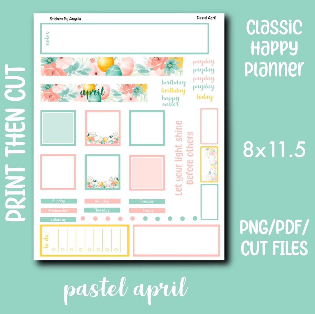Pastel April|printable Stickers|classic Size Happy Planner|monthly Kit ...