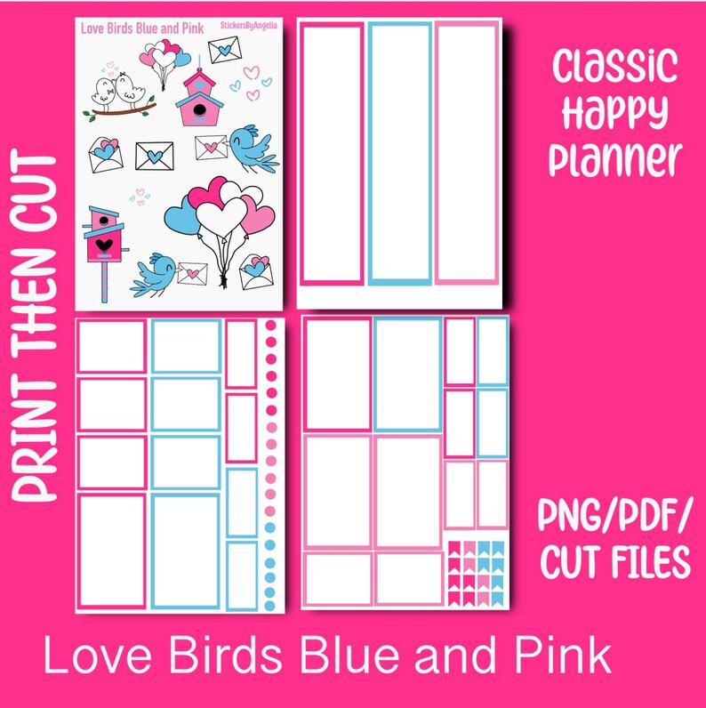Love Birds Blue and Pinkprintable Stickersclassic Size Happy ...