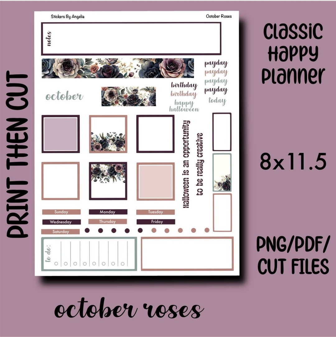 October Rosesprintable Stickersclassic Size Happy Plannermonthly ...