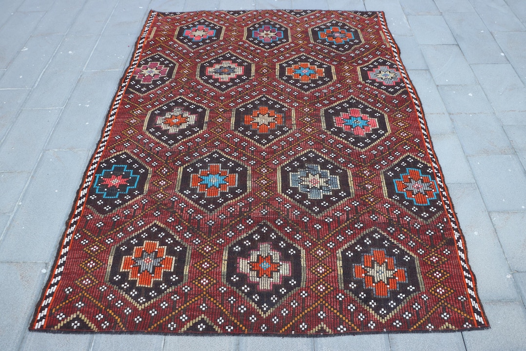 6.3x8.6 Ft Turkish Large Rug, Red Blue Vintage Moroccan Wool Rug - Etsy UK