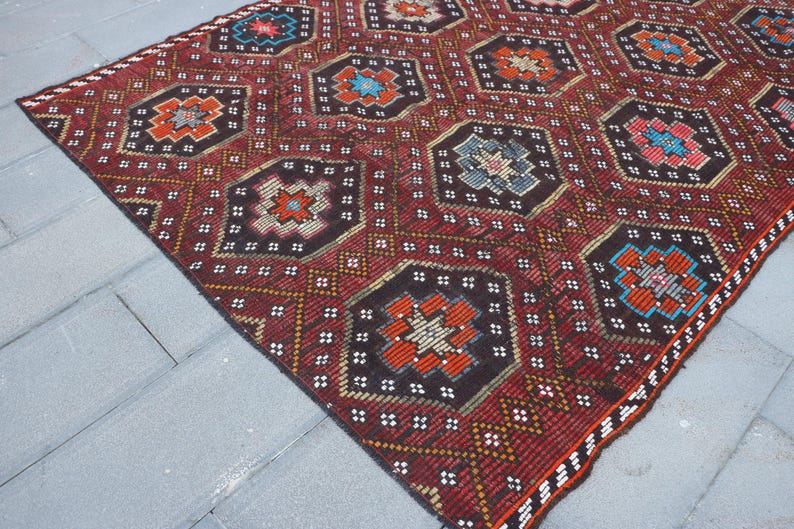6.3x8.6 Ft Turkish Large Rug, Red Blue Vintage Moroccan Wool Rug - Etsy UK
