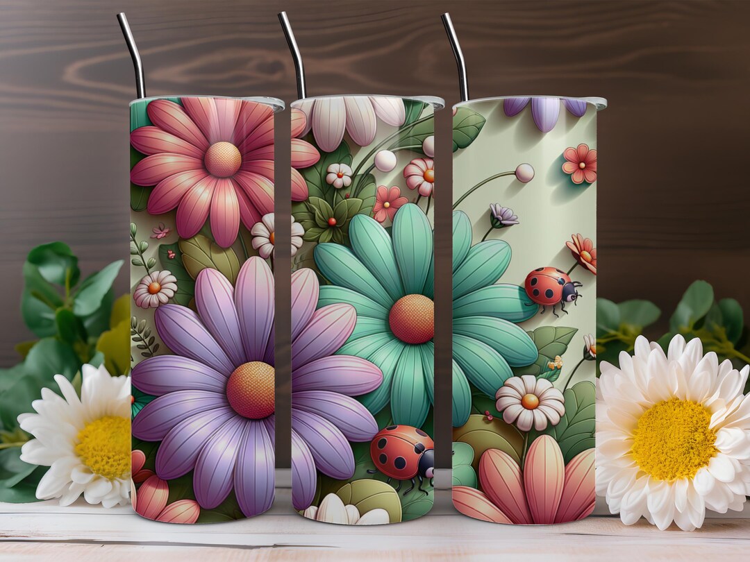 Colorful Daisy Print With Ladybugs | Retro Groovy Floral PNG Design ...