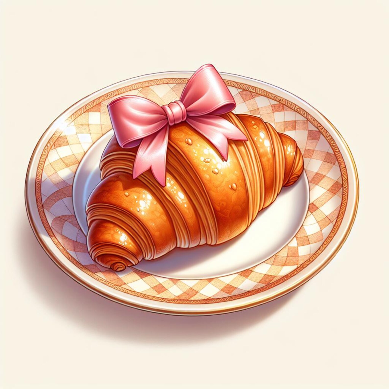 Croissant With Pink Coquette Bow Digital Tumbler Wrap, Cute Breakfast ...