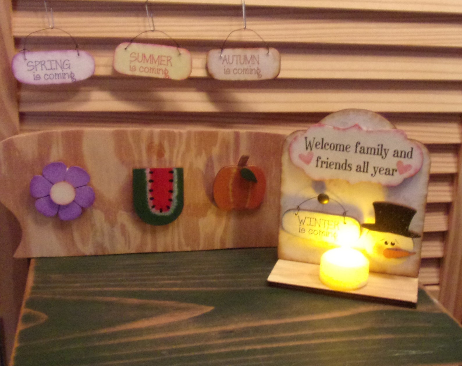 Seasonal "welcome Family and Friends All Year" Plaque or Shelf Sitter ...