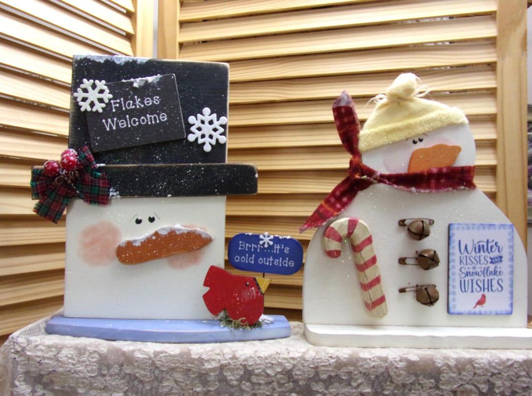 Hand-painted Snowman Family: Sammy and Pammy, Winter Decor - Etsy