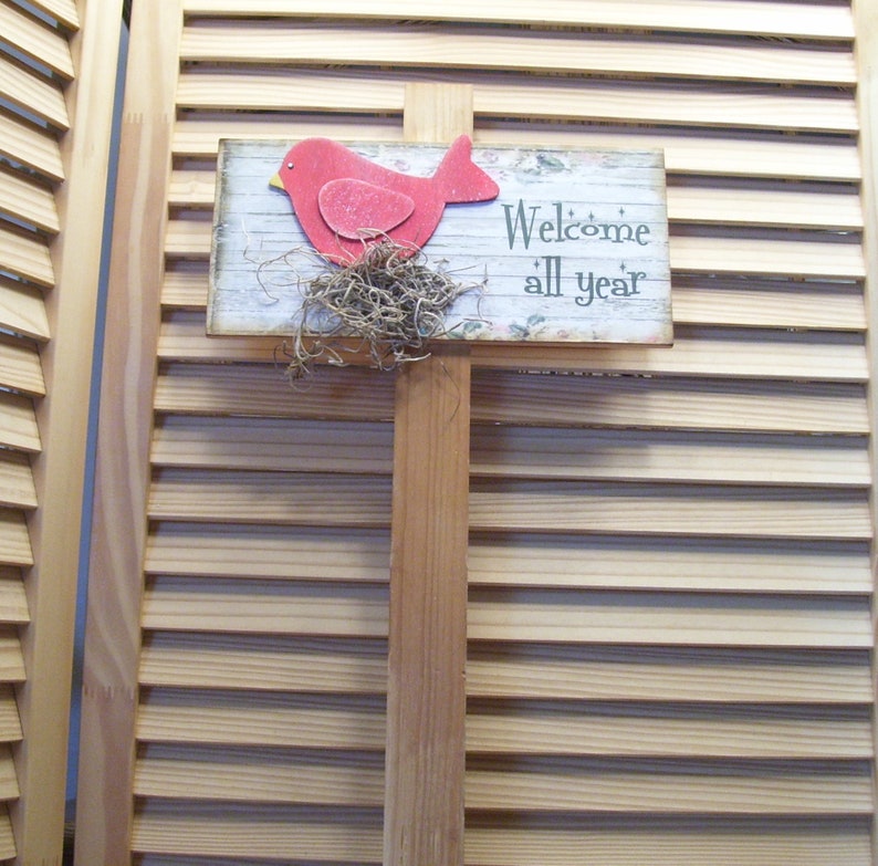 Welcome sign with Red Bird Cardinal | Etsy