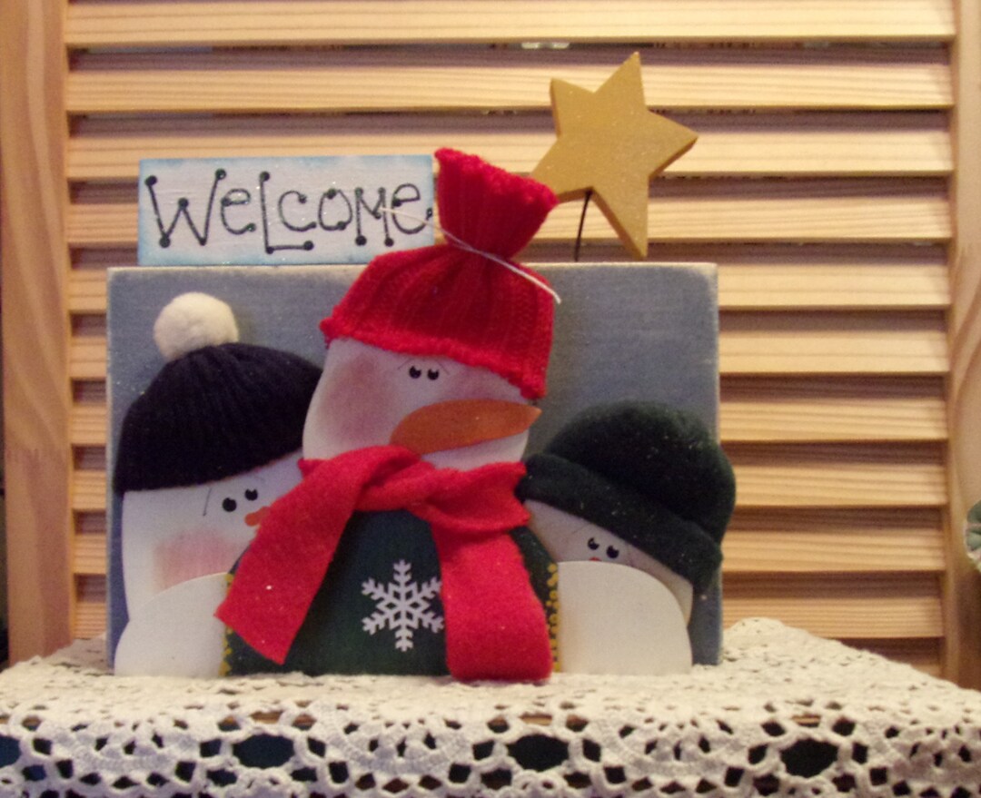 Snowman Trio Welcome Plaque - Etsy
