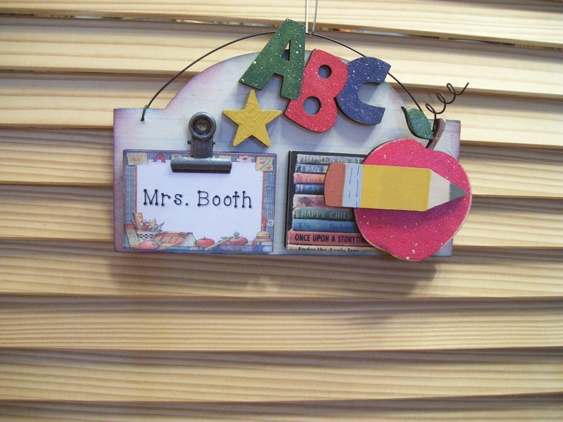 Personalized Plaque With Books, Apple, ABC, Pencil - Etsy