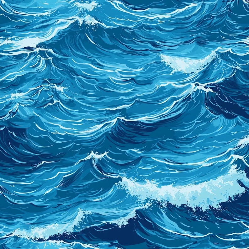 Blue Wavy Ocean Pattern Design Pdf - Etsy