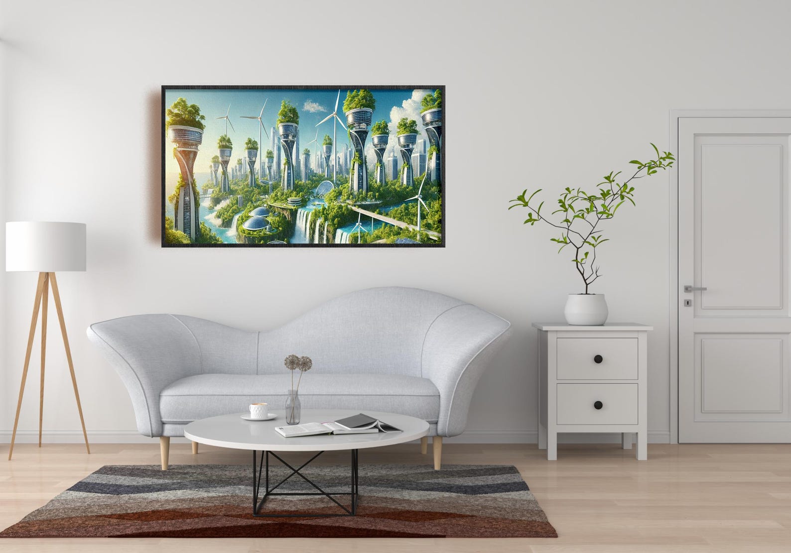 Eco City Art Print Futuristic Green City Poster Sustainable Future Wall ...