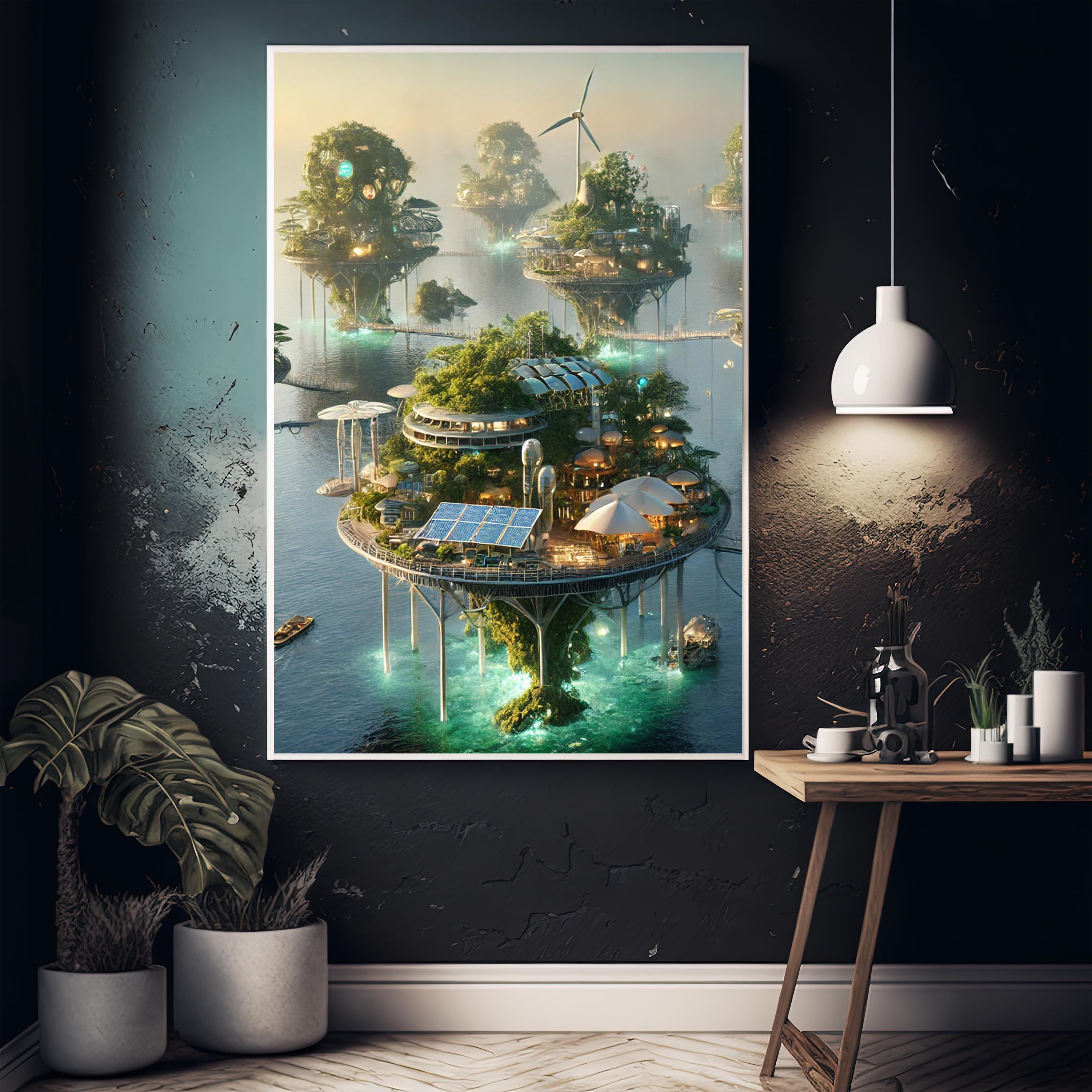Sustainable Floating Civilization - Futuristic Eco-island Digital Art ...