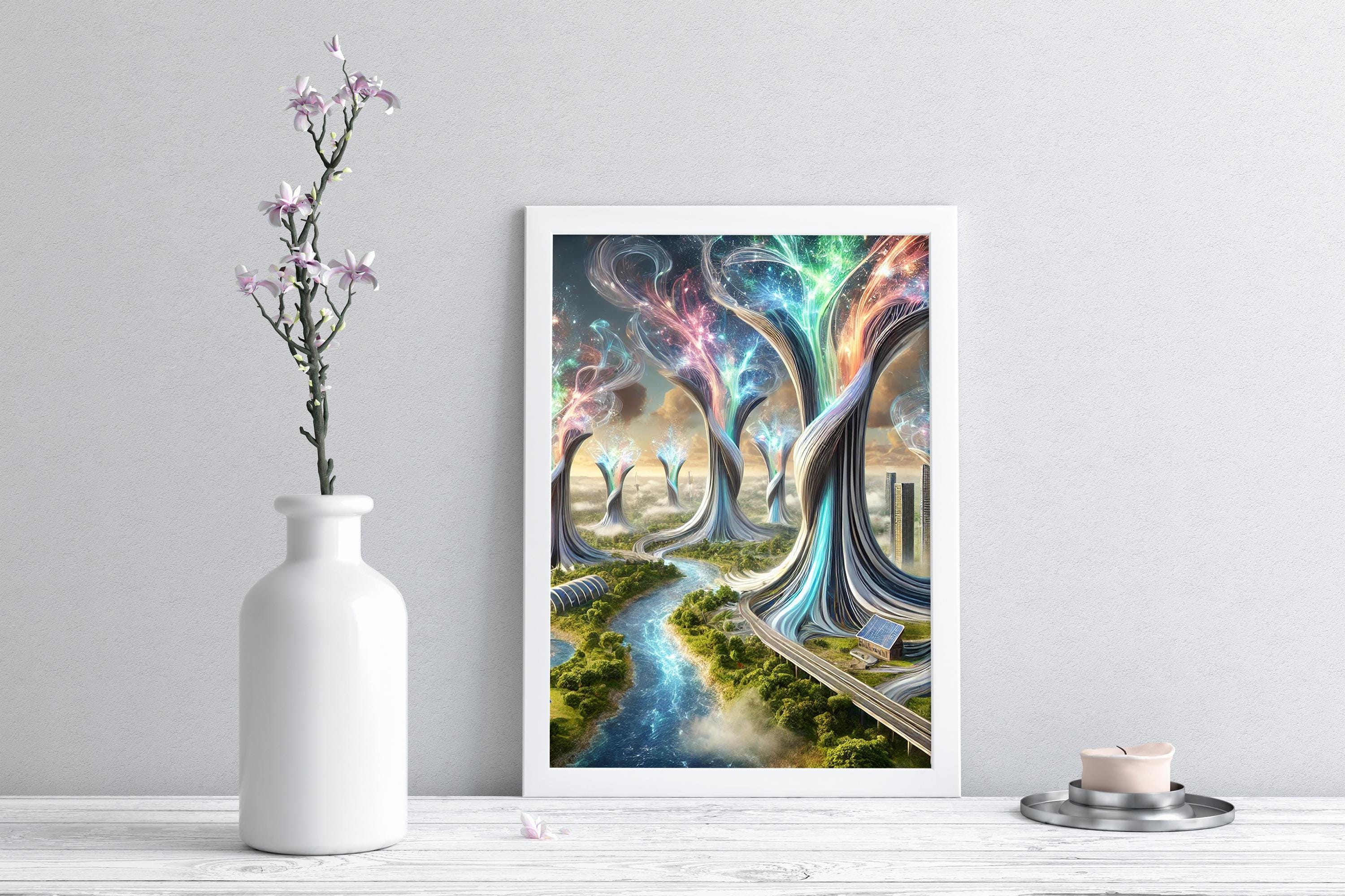 Glowing Tree Digital Art Print: Futuristic Eco Utopia (digital Download ...