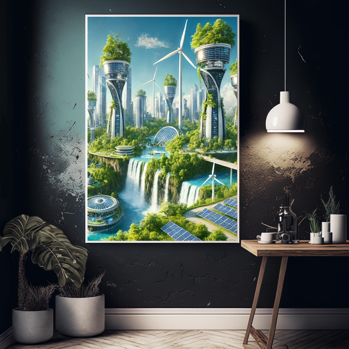 Eco City Art Print Futuristic Green City Poster Sustainable Future Wall ...