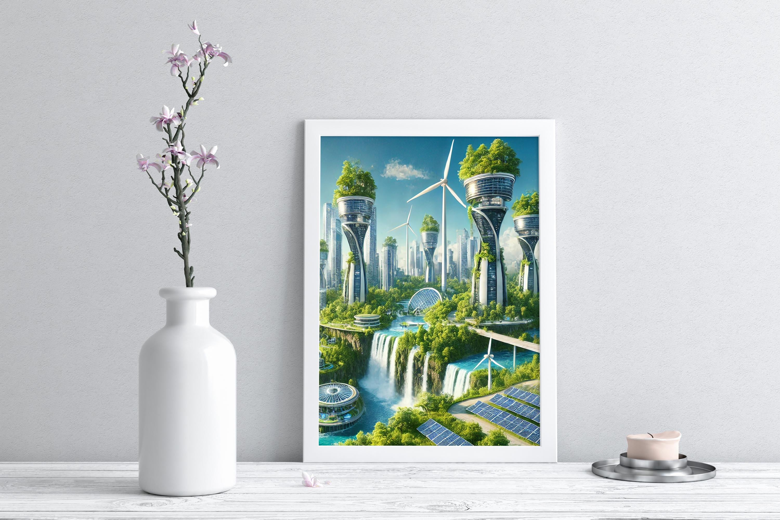 Eco City Art Print | Futuristic Green City Poster | Sustainable Future ...