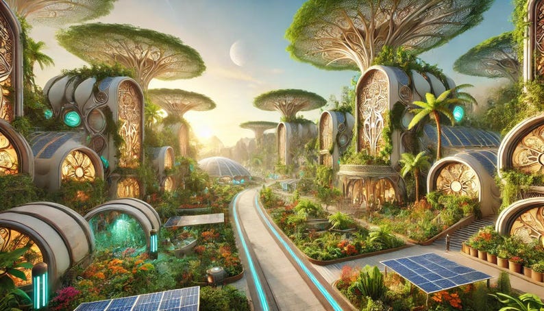 Solarpunk Utopia - Exo-planetary Jungle With Art Nouveau Architecture ...