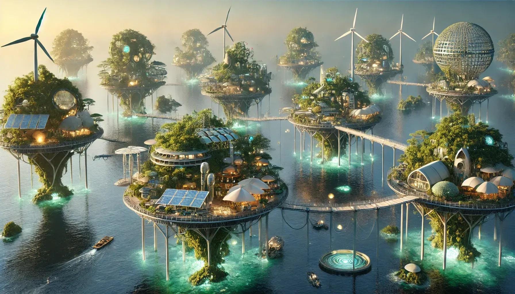 Sustainable Floating Civilization - Futuristic Eco-island Digital Art ...