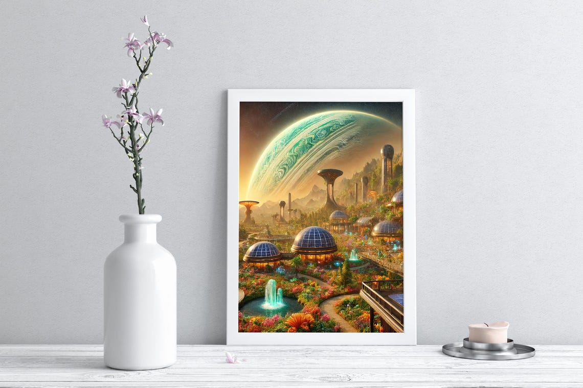 Solarpunk City Art Print | Futuristic Eco City Poster | Sustainable ...
