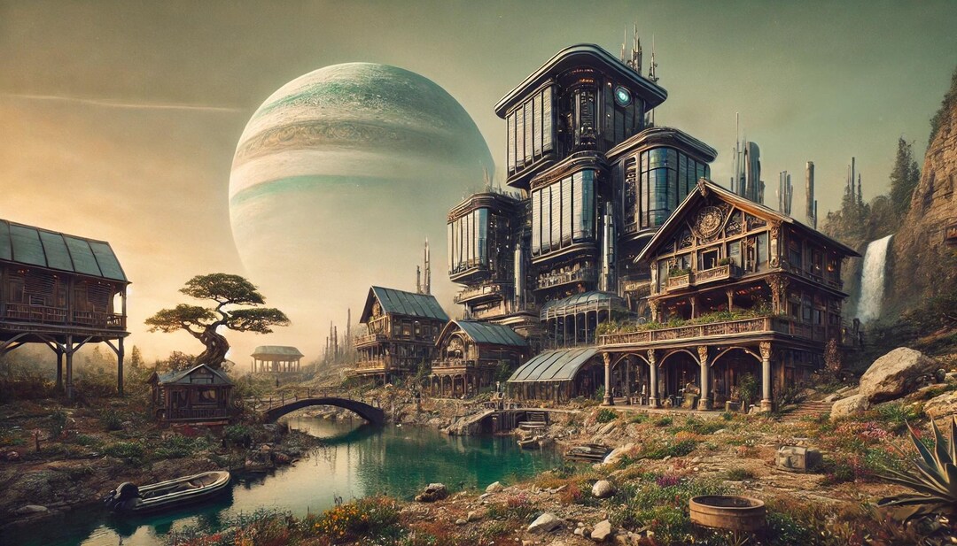 Dystopian Renaissance - Cyberpunk Exoplanet Village Digital Art Print ...