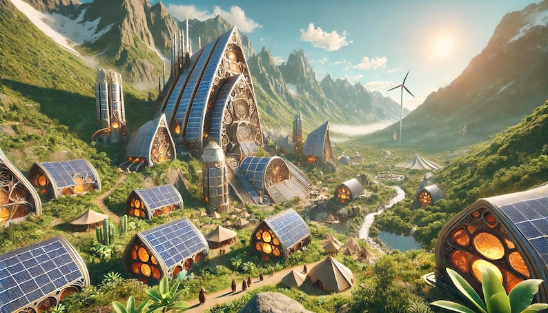 Futuristic Eco Village Digital Art | Solar-powered Utopia in the ...