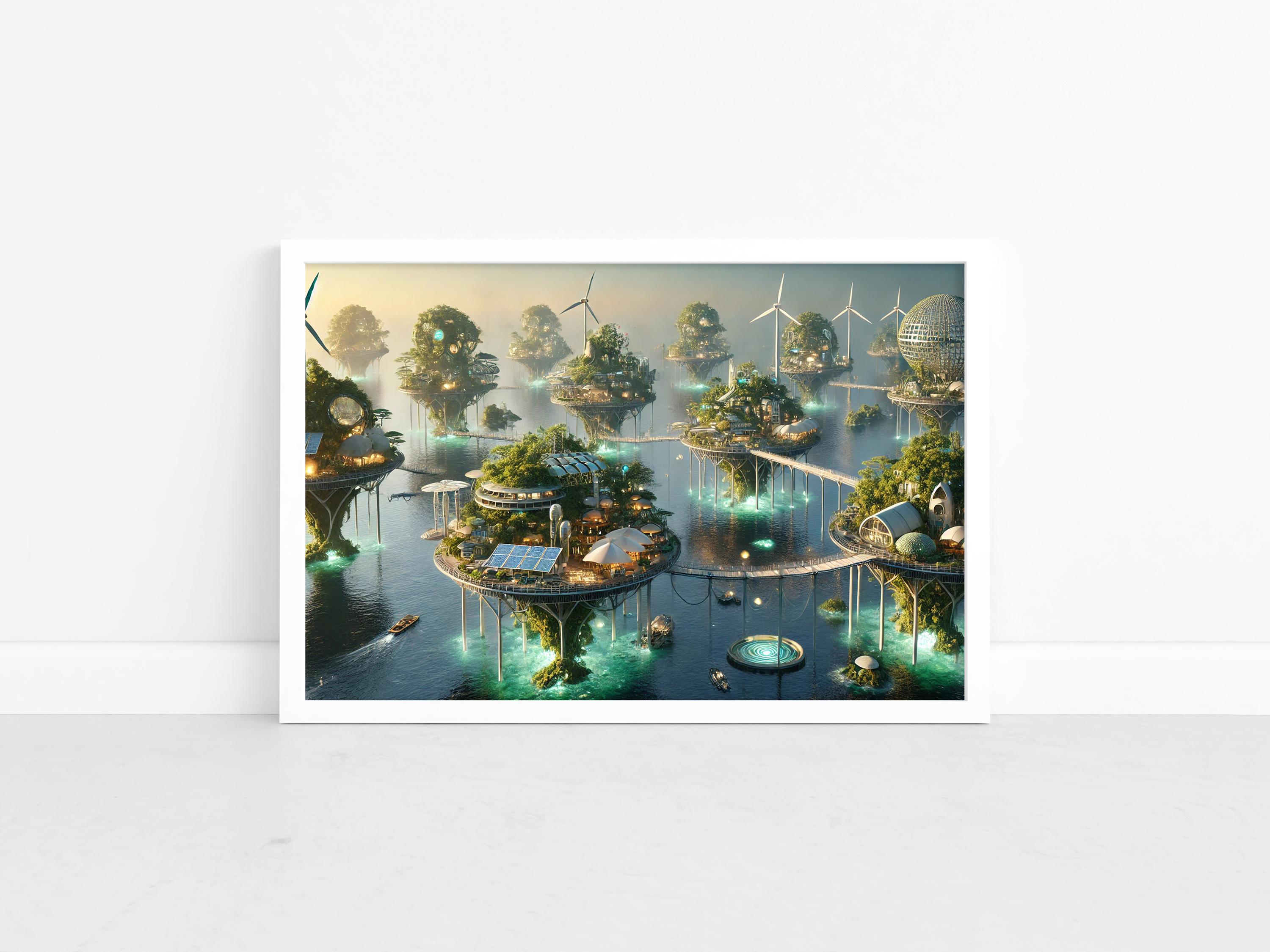 Sustainable Floating Civilization - Futuristic Eco-island Digital Art ...