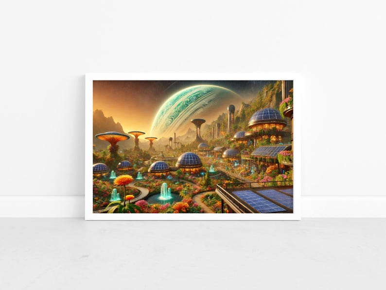 Solarpunk City Art Print | Futuristic Eco City Poster | Sustainable Architecture - Etsy