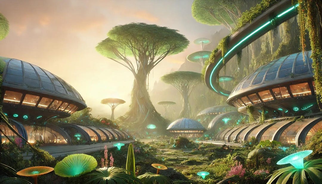 Solarpunk Utopia in Alien Jungle - Advanced Technology and Nature Harmony Digital Art Print - Etsy
