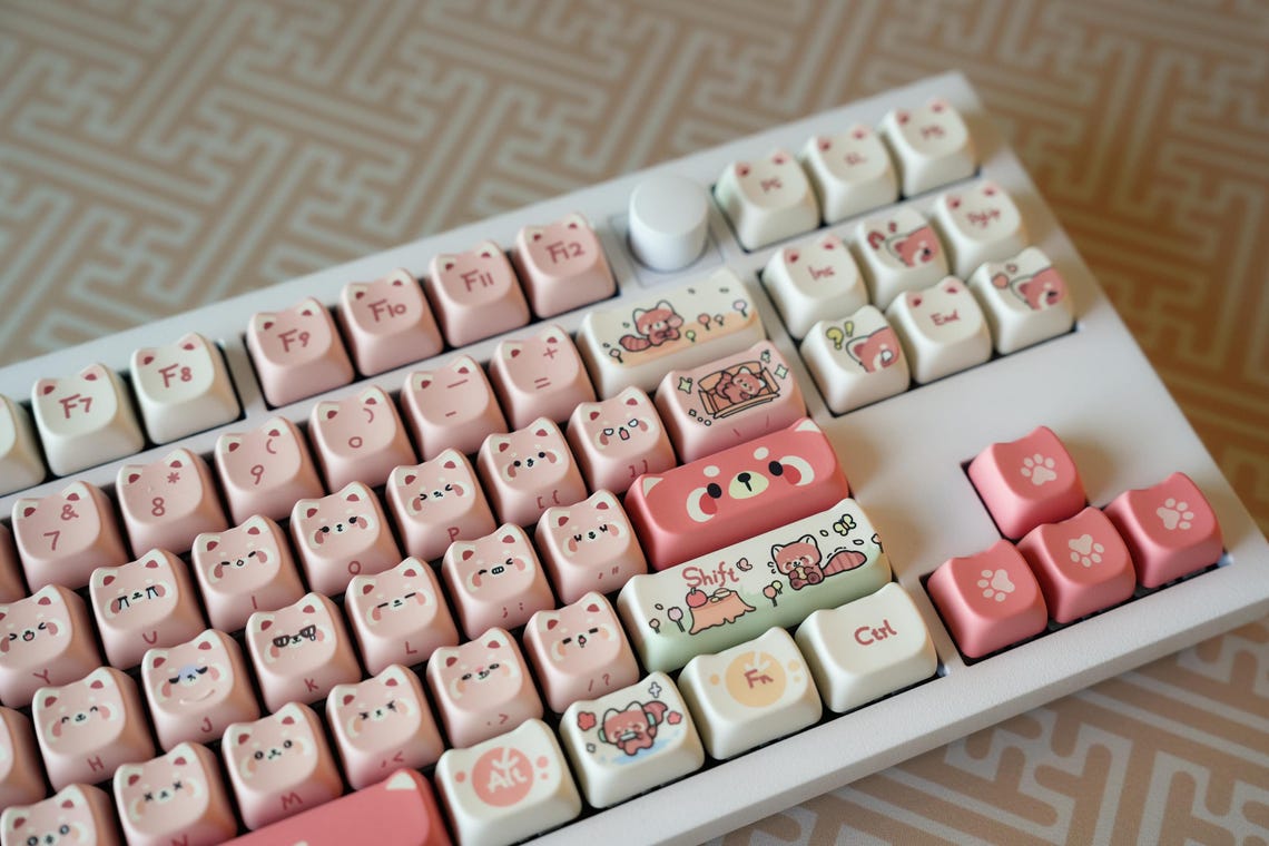 Pink Raccoon Theme Keycap Set for Mechanical Keyboard / MAO Profile ...