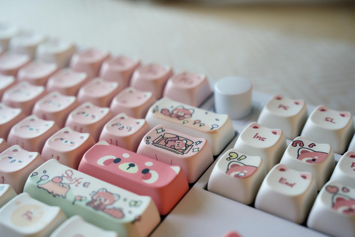Pink Raccoon Theme Keycap Set for Mechanical Keyboard / MAO Profile ...
