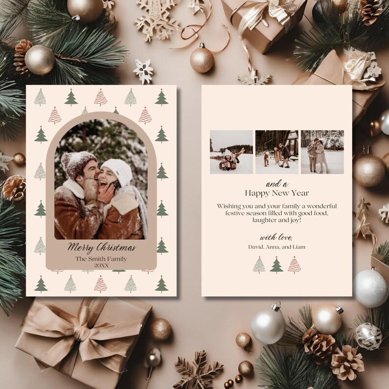 Editable Christmas Card Template Photo Arch Frame Christmas Tree ...