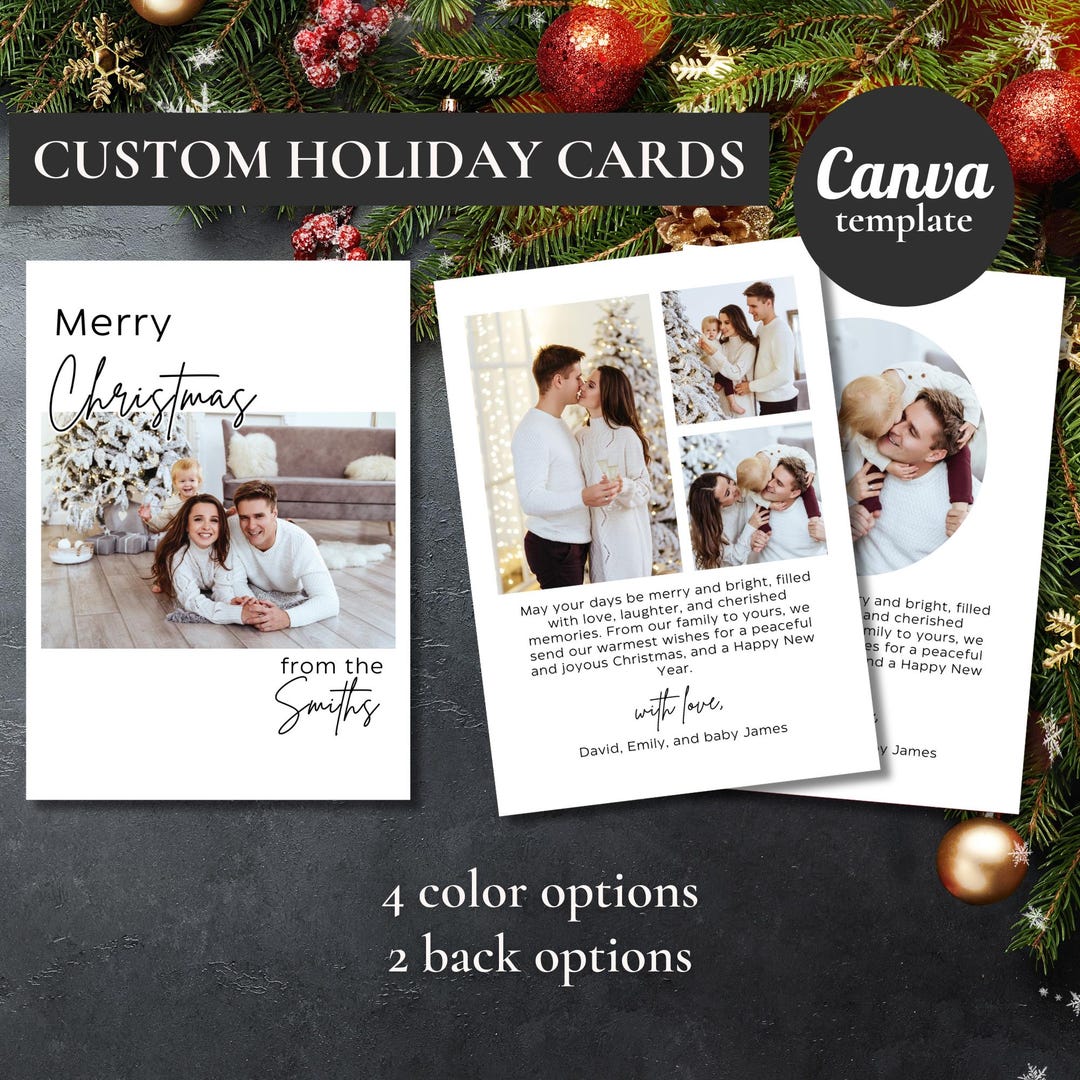 Editable Christmas Card Template Modern Classic Family Christmas Card ...