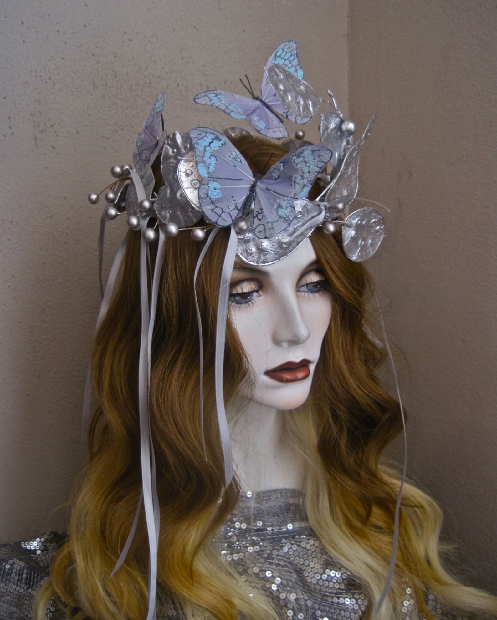 Fairy Headpiece BUTTERFLIES Crown Wreath Ren Faire Silver | Etsy