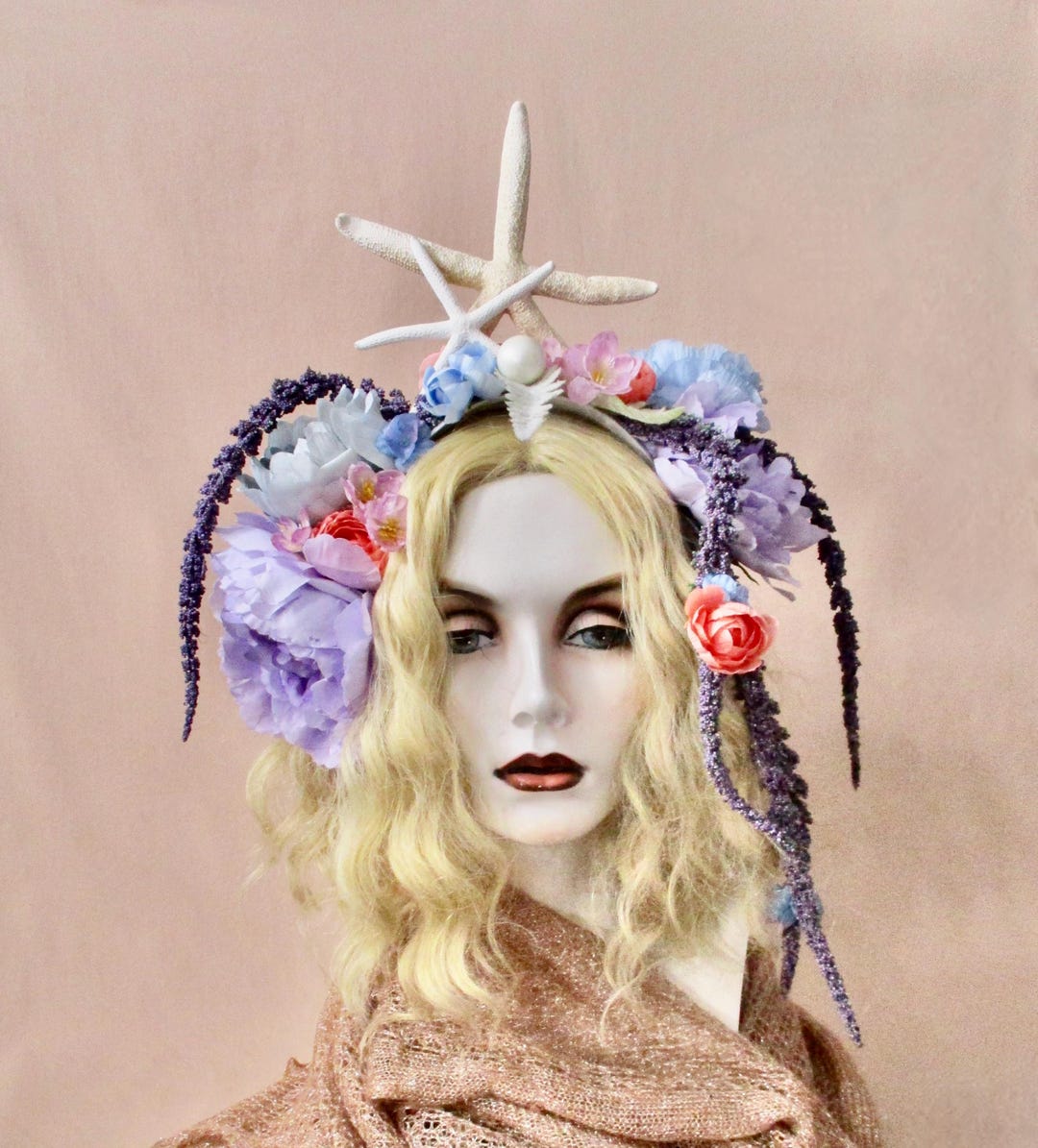 Mermaid Headpiece Starfish Crown Headband Lavender Blue Mermaid Sa ...