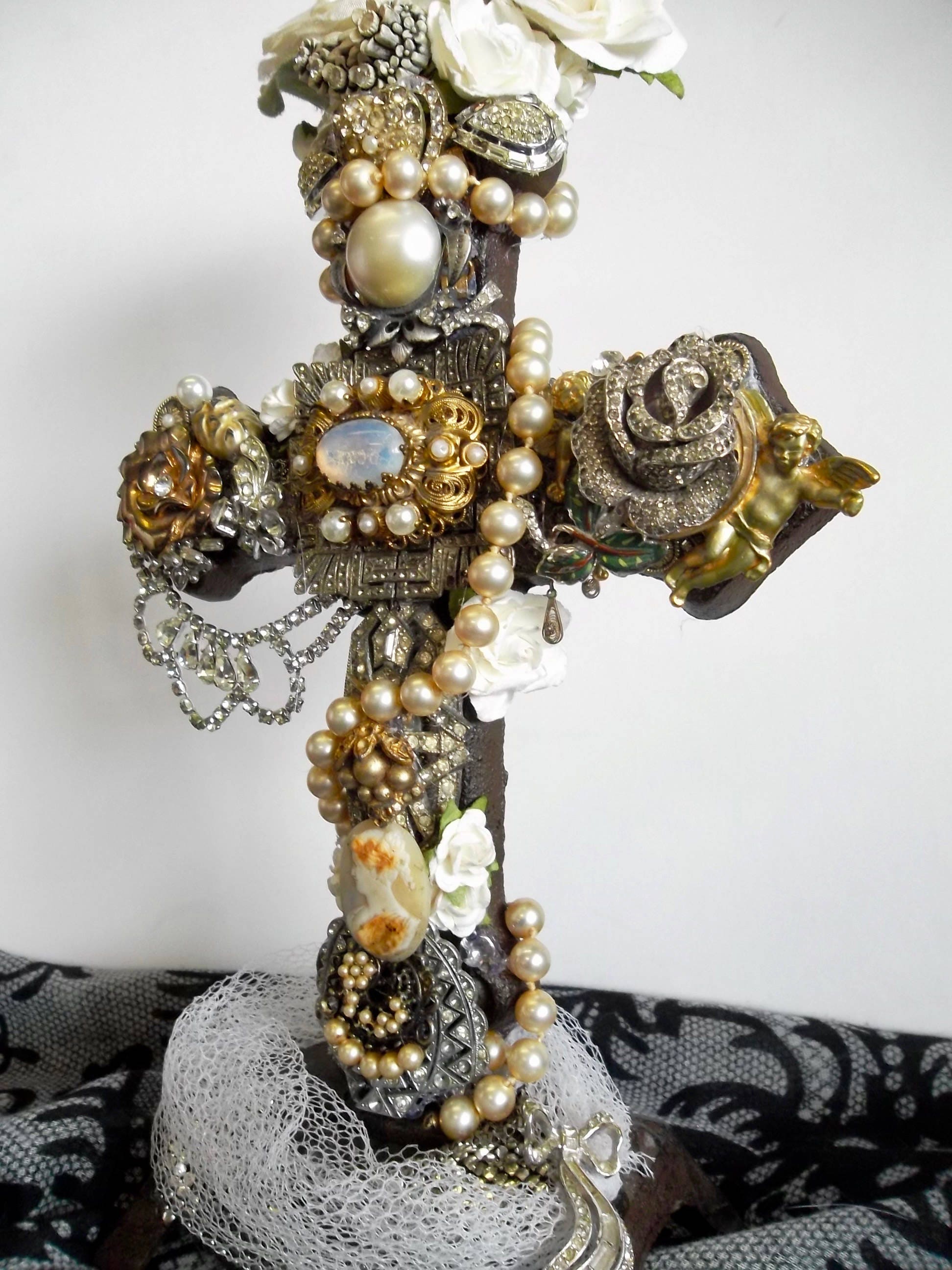 MADE to ORDER Jeweled Cross Vintage Antique Jewelry One of a Kind ...