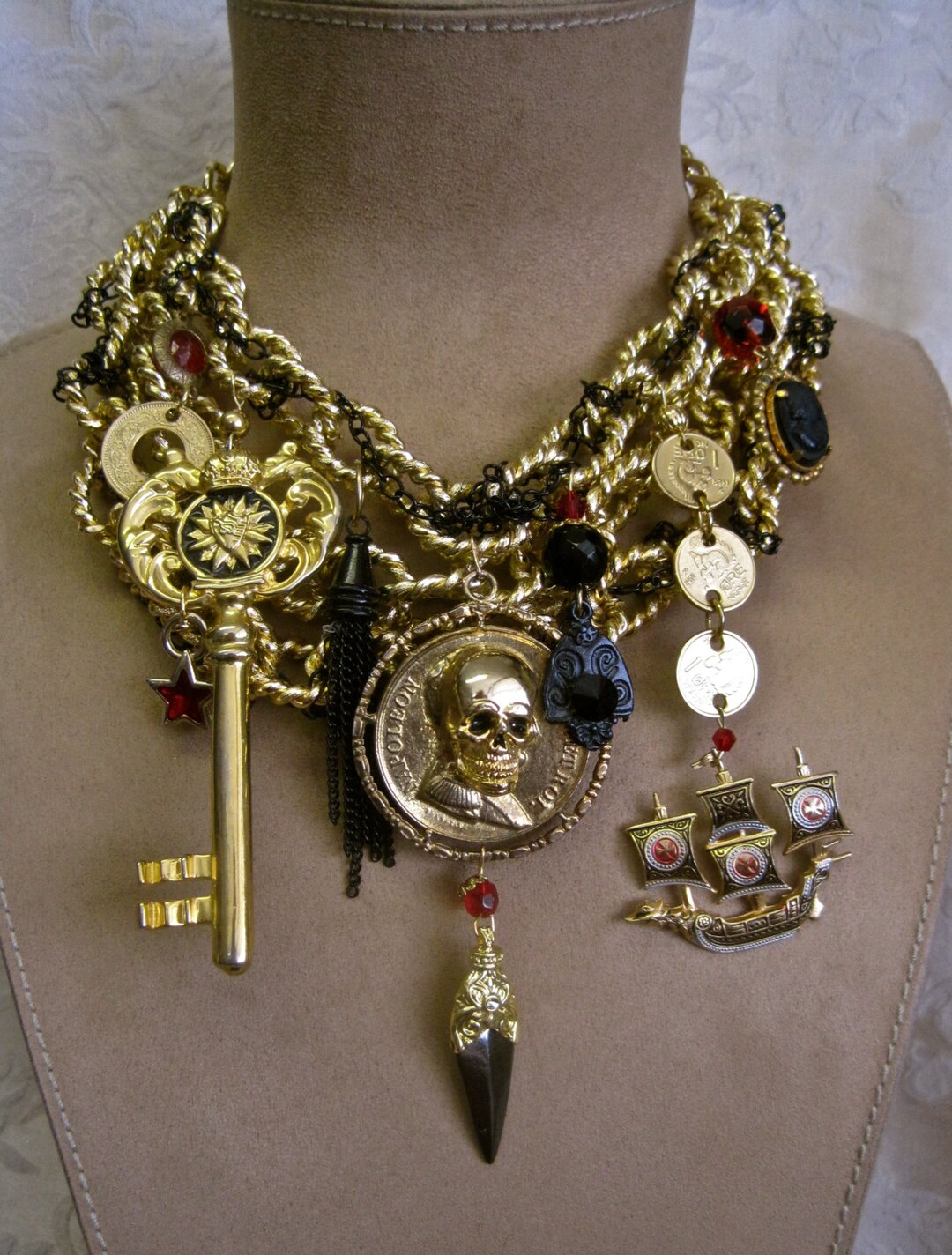 Bound for Spain: Pirate Statement Necklace Choker SKULL Vintage ...