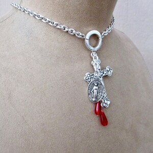 Fervor: Cross Pendant Choker Vampire Necklace Red Blood Drops Rosary ...