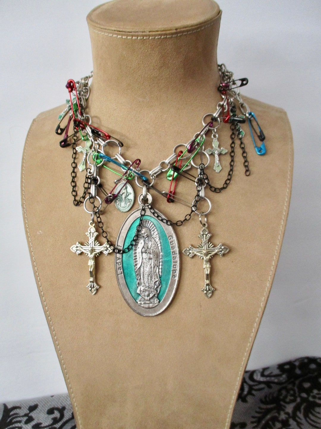 Sweet Salvation: Charm Necklace Lady of Guadalupe Religious Punk Choker ...
