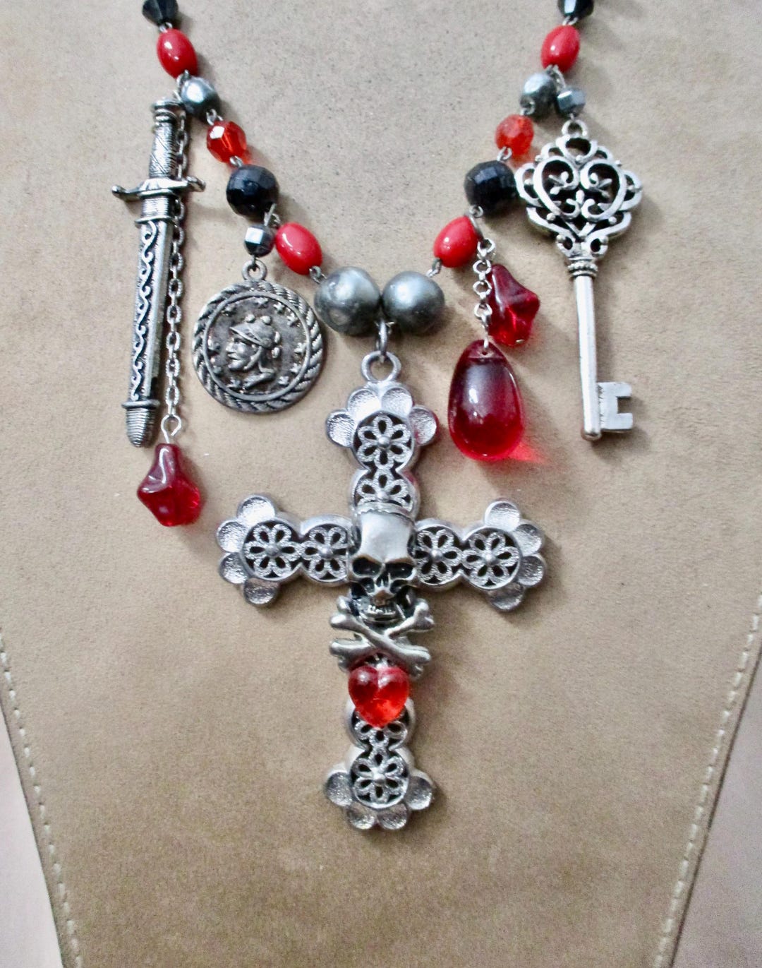 Jack's Plunder: Pirate Necklace Large Cross Vintage Assemblage, Skull ...