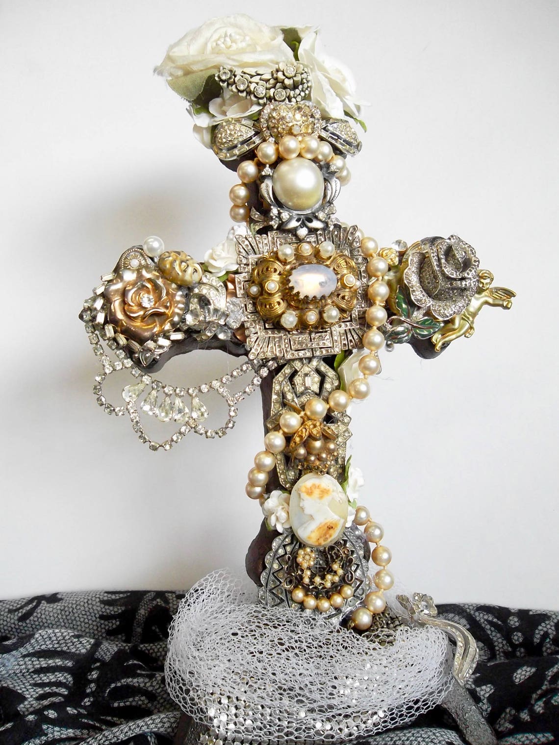 MADE to ORDER Jeweled Cross Vintage Antique Jewelry One of a Kind ...
