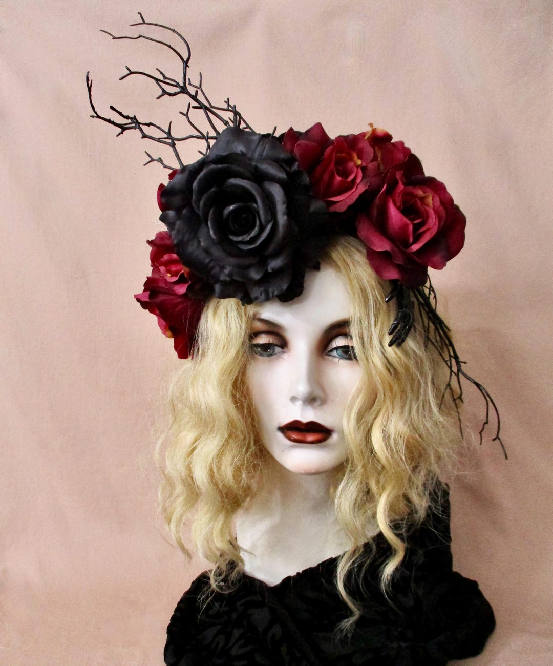 Black Rose Headpiece Gothic Flower Crown Fascinator Goth Dark Fairy ...