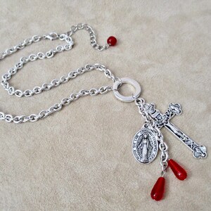 Fervor: Cross Pendant Choker Vampire Necklace Red Blood Drops Rosary ...