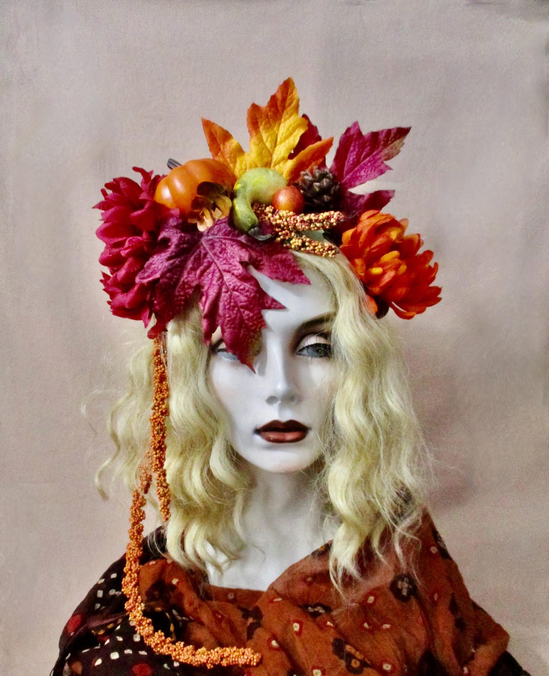 Horn of Plenty: Autumn Headpiece, Pumpkin, Fall Leaves Thanksgiving ...