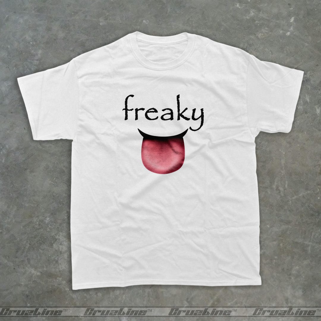 Freaky T-shirt – Bold Papyrus Font and Tongue Emoji Graphic Tee, Edgy ...